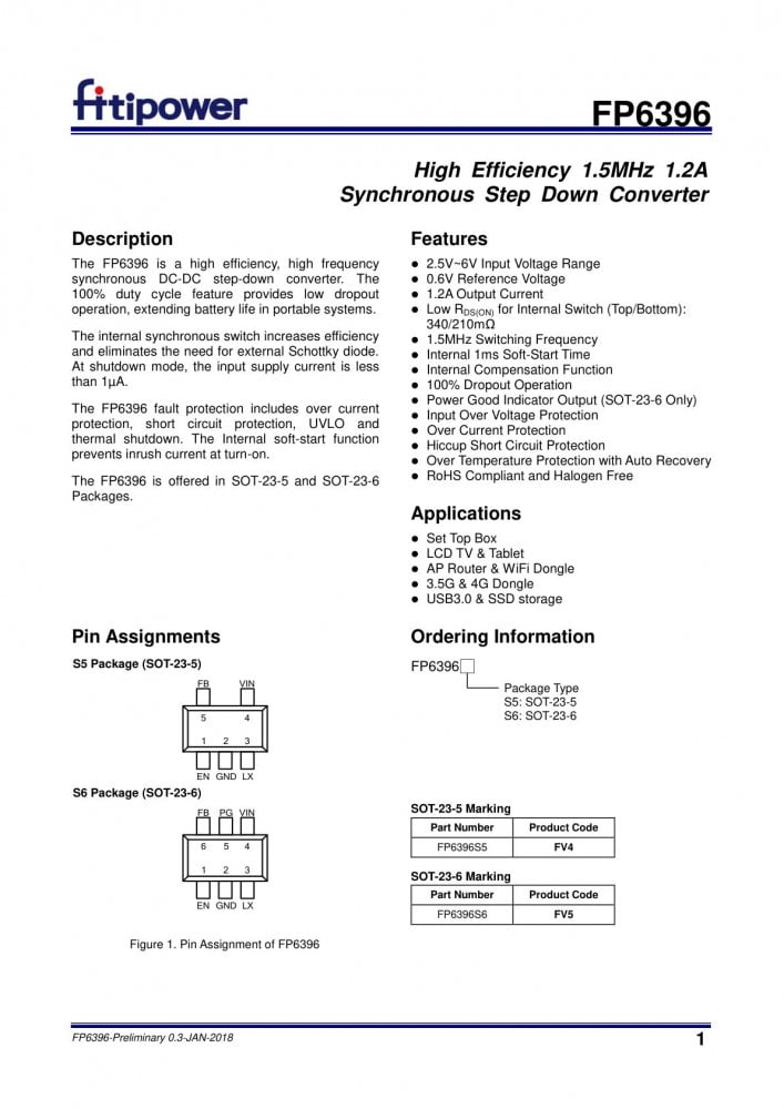 FP6396S5 datasheet page 1