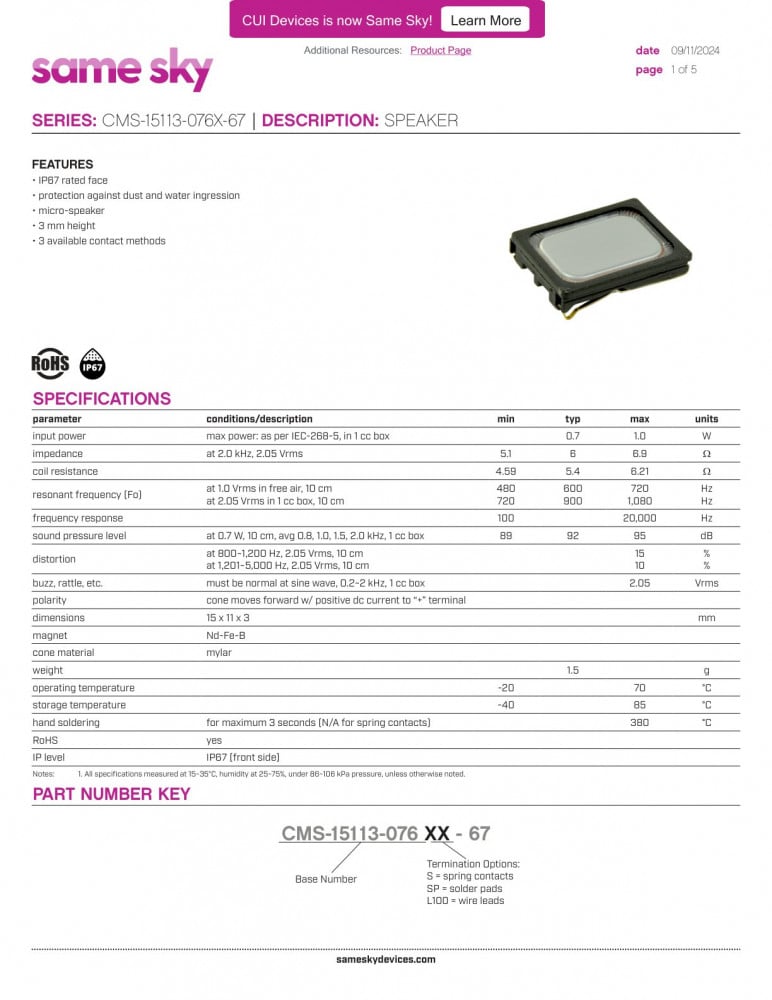 CMS-15113-076SP-67 datasheet page 1