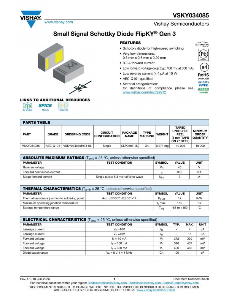 VSKY034085 product document, page 1
