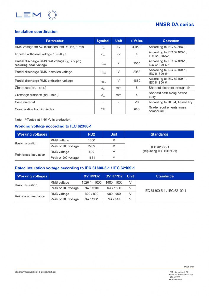 LEM HMSR DA datasheet page 6