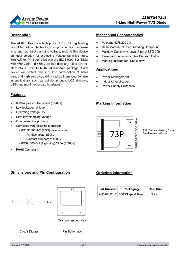 AU0701P4-3 datasheet page 1