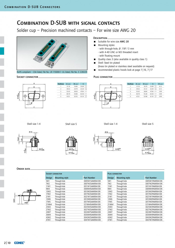 Conec combination D-Sub product documentation page 1