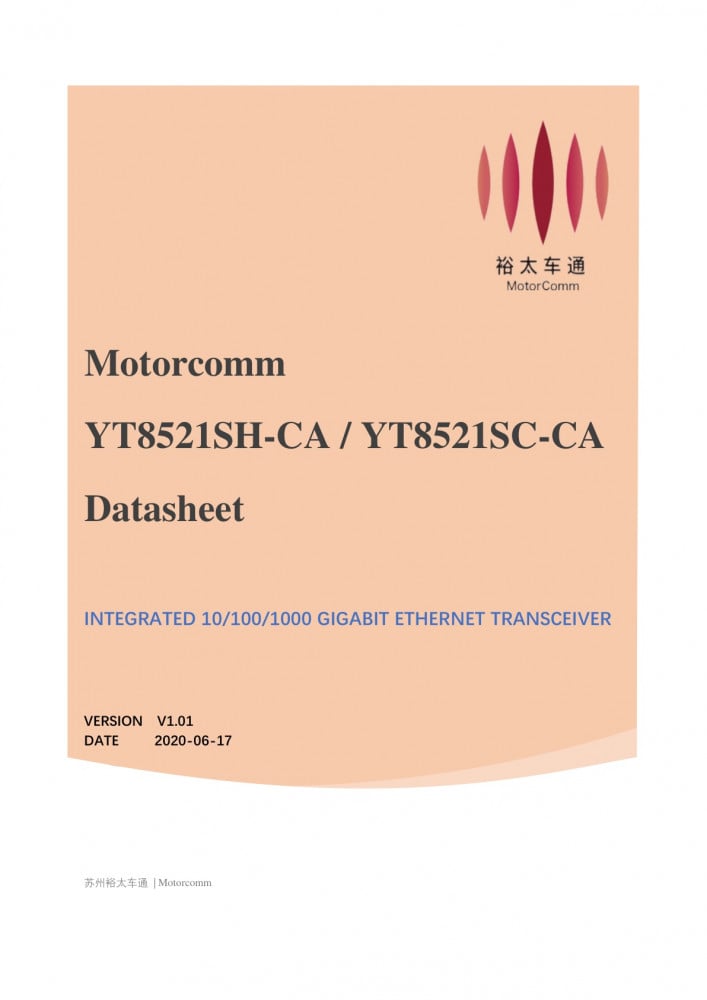 YT8521SH-CA datasheet page 1