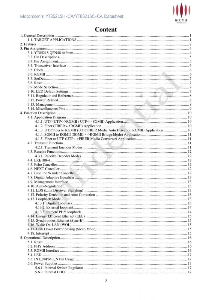 YT8521SH-CA datasheet page 4