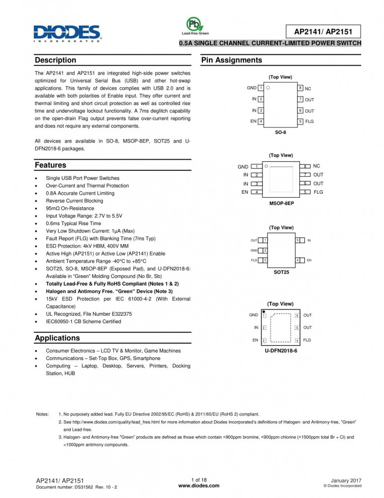 AP2151WG-7 datasheet page 1