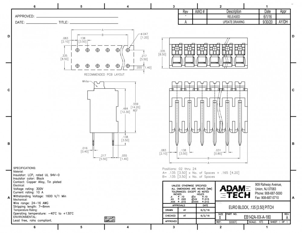 ADAM TECH EB142A-XX-A-180 product drawing preview