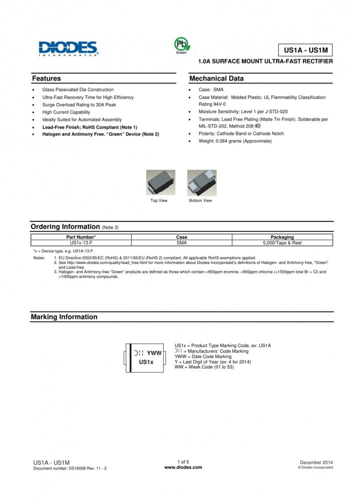 US1M-13-F datasheet page 1