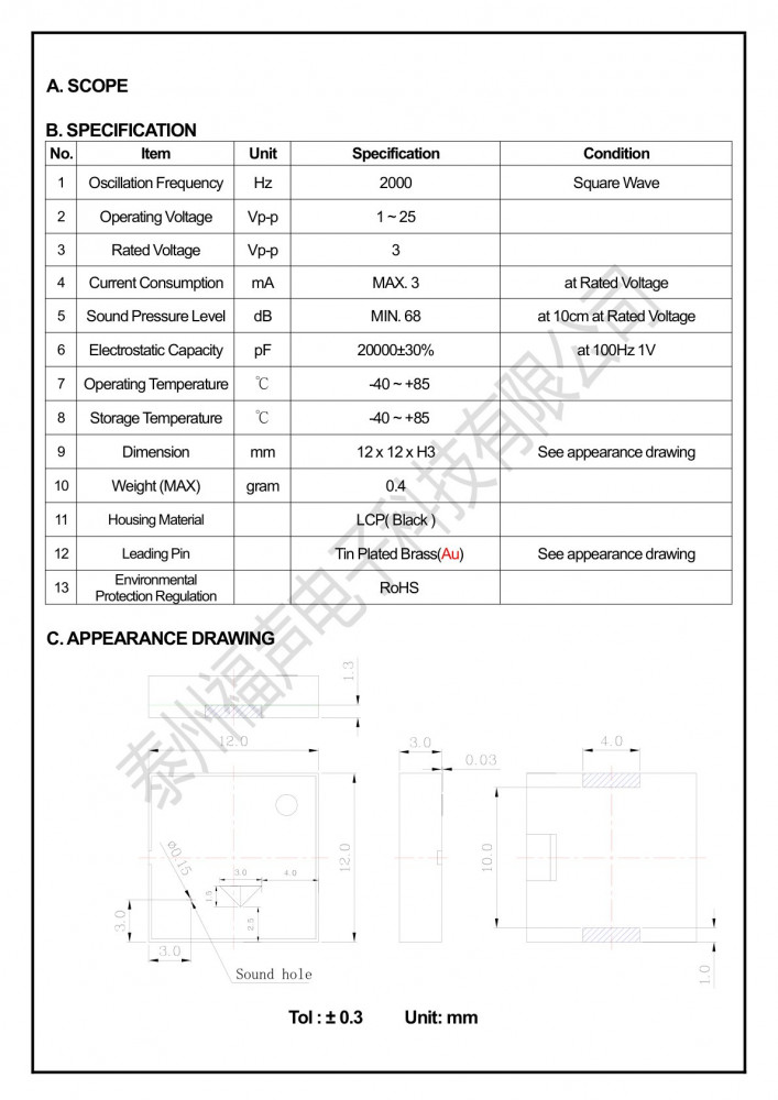 FUET-1230-2KHZ product specification page 2