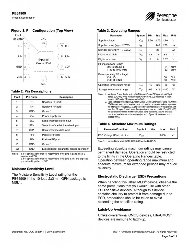 PE64909B-Z datasheet page 3