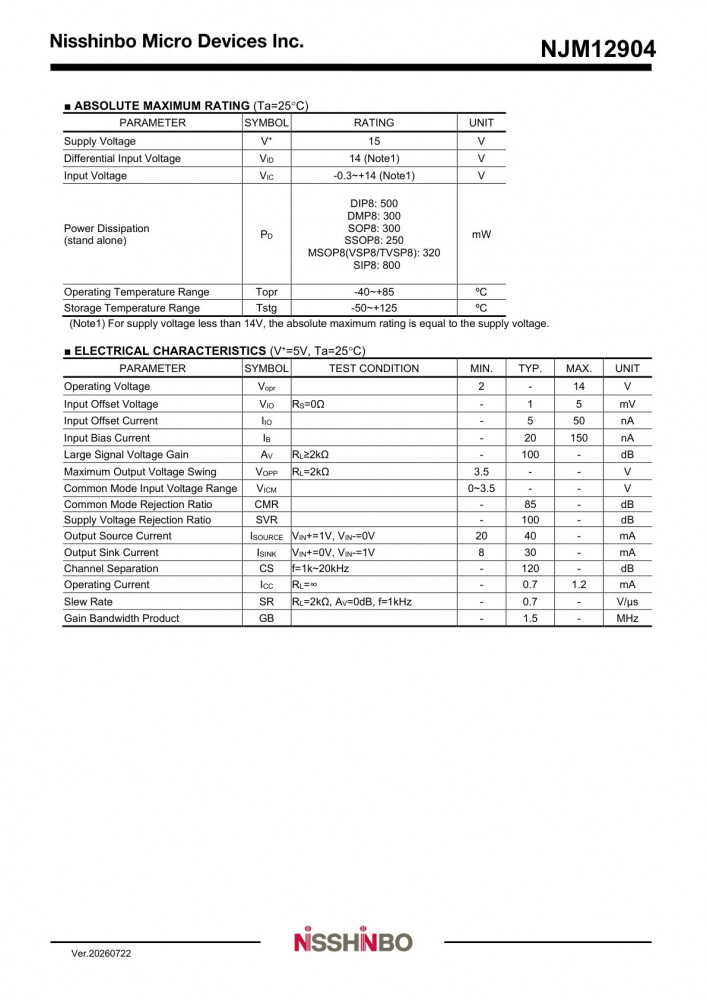 NJM12904 datasheet page 2