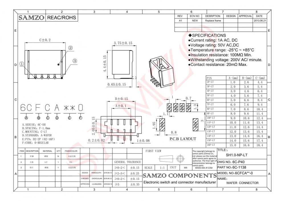 SAMZO 6CFCA020 technical drawing