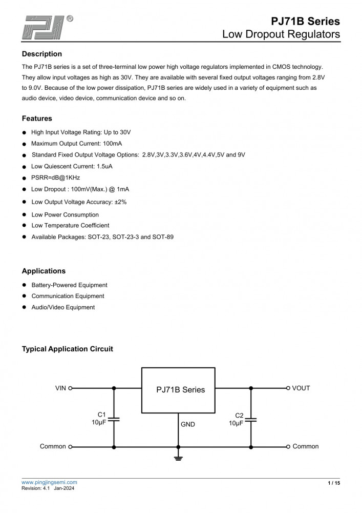 PJ71BK50SA datasheet page 1