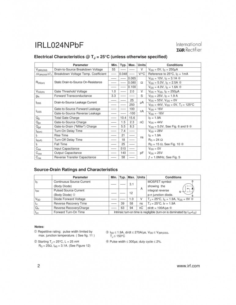 IRLL024NTRPBF datasheet page 2