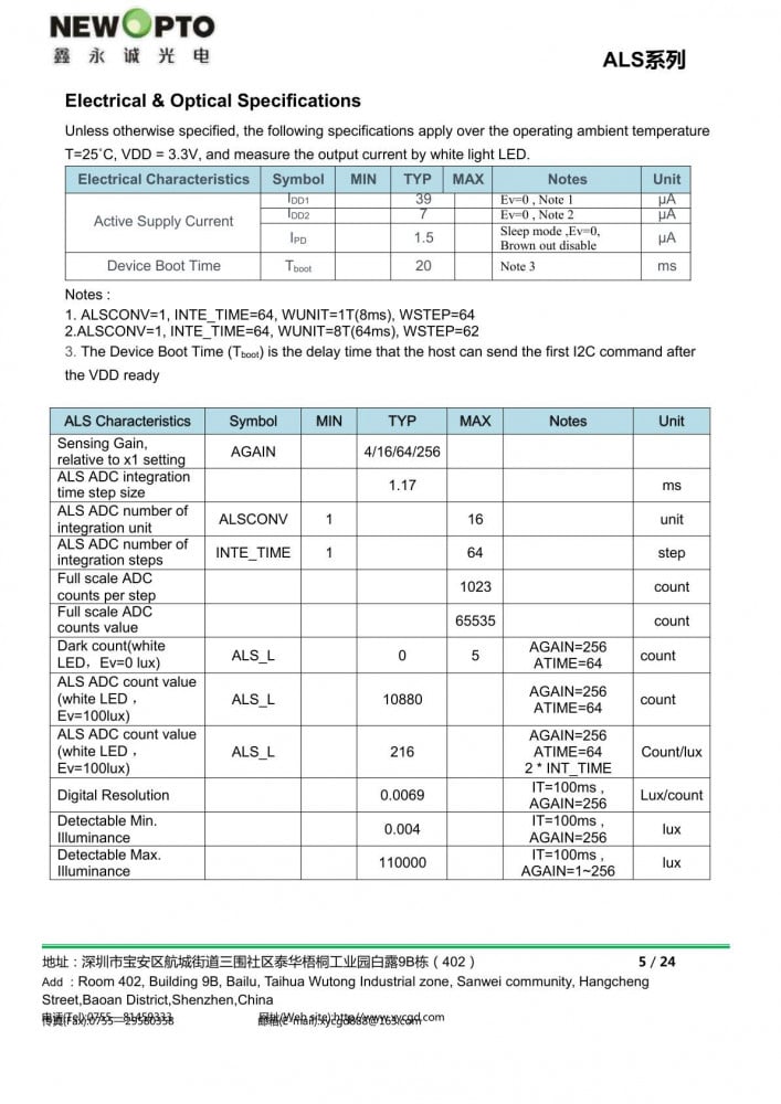 XYC-ALS21C-K1 datasheet page 5