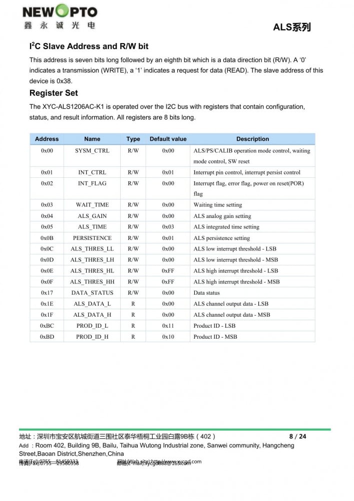 XYC-ALS21C-K1 datasheet page 8