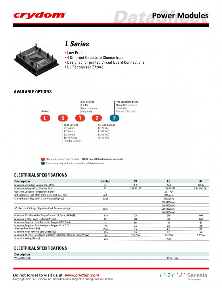 Sensata L313 datasheet page 1