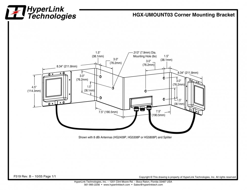 HGX-UMOUNT04 technical drawing showing antennas and splitter