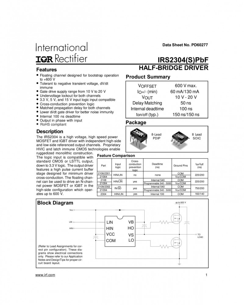 IRS2304PBF datasheet page 1