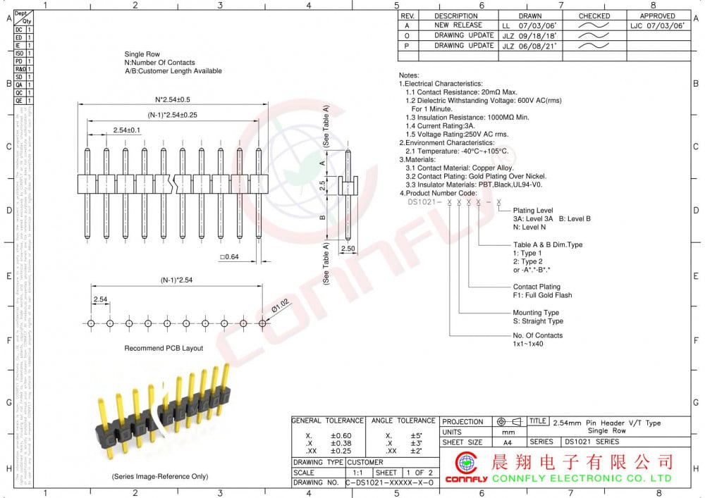 CONNFLY DS1021 technical drawing page 1