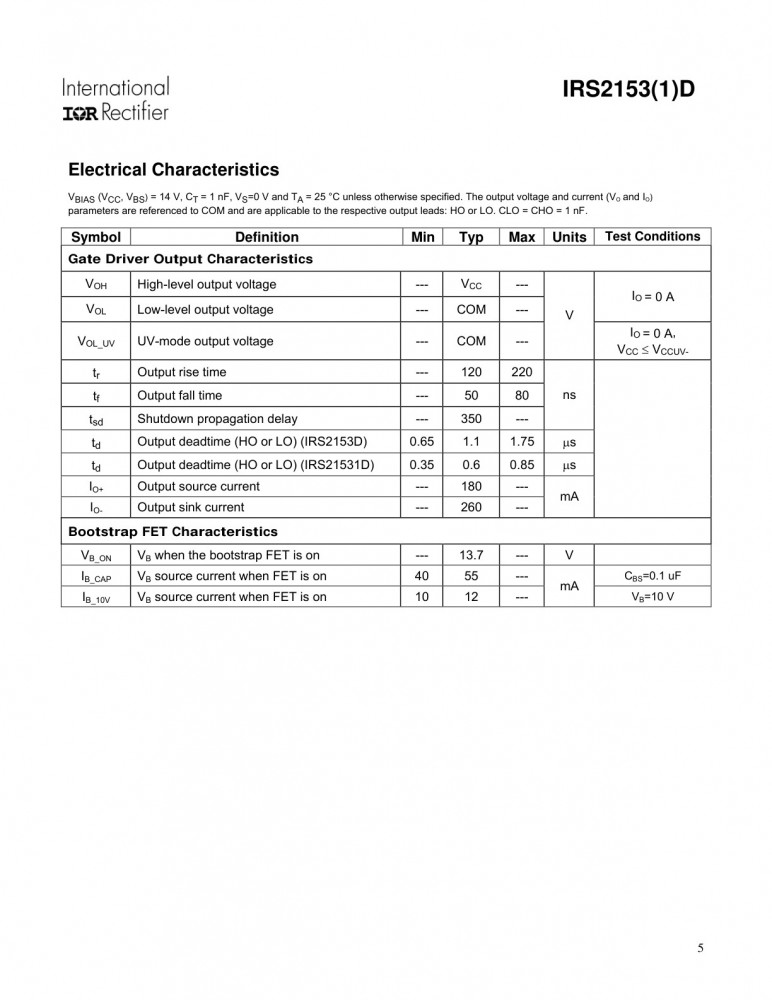 IRS2153DSPBF datasheet page 5