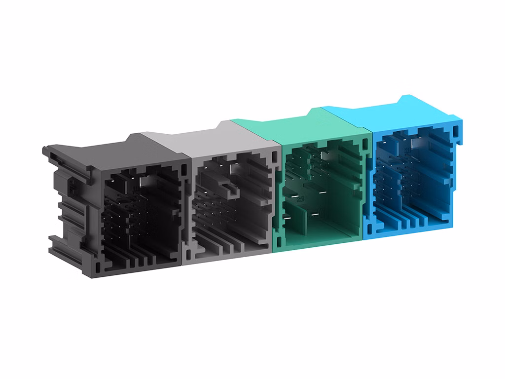stAK50h 4 Bay Vertical Hybrid Header, 113 Circuits, Bay 1: 25 Circuits/Key 1/Green; Bay 2: 28 Circuits/Key 1/Dark Gray; Bay 3: 32 Circuits/Key 1/Black; Bay 4: 28 Circuits/Key 2/Green; Tray