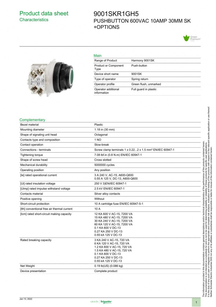 9001SKR1GH5 technical document page 1
