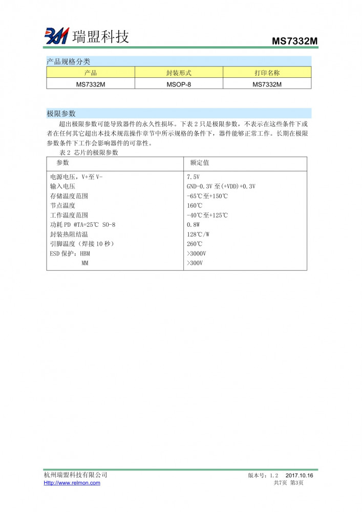 MS7332M datasheet page 3