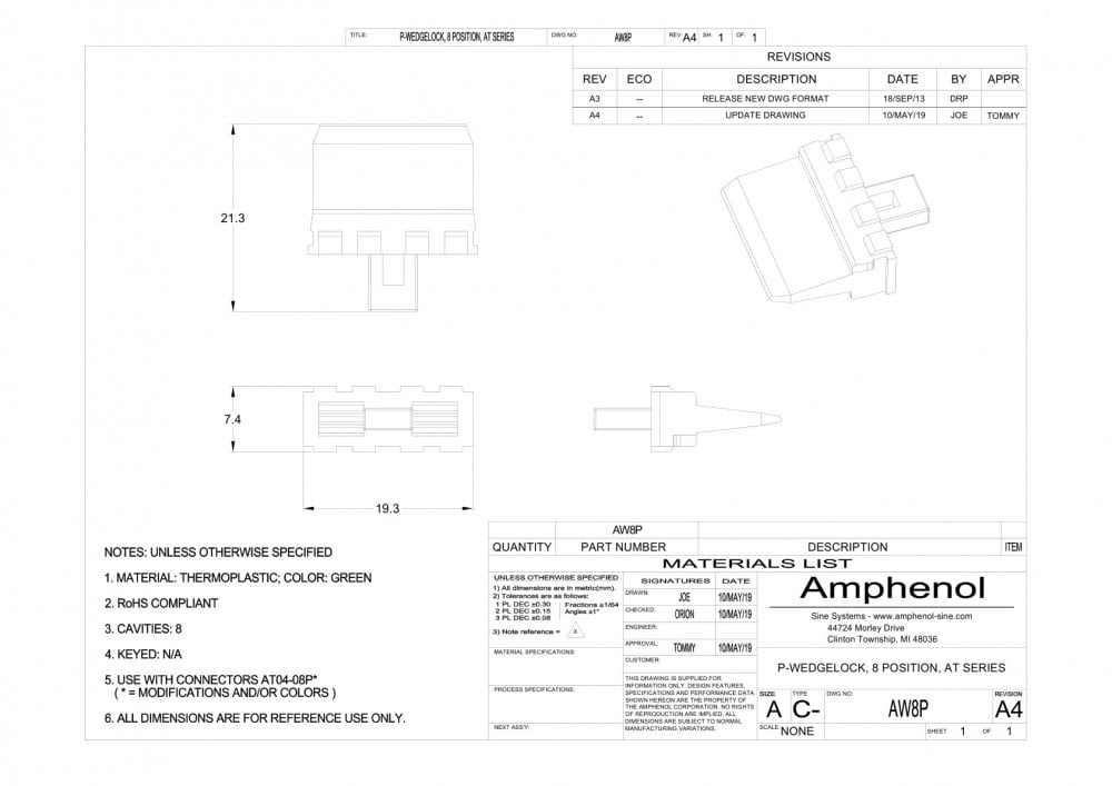 Amphenol AW8P product drawing