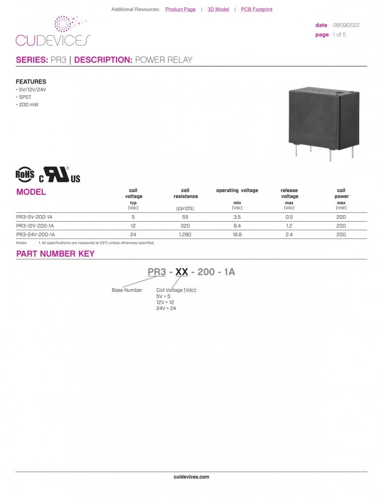 PR3 datasheet page 1