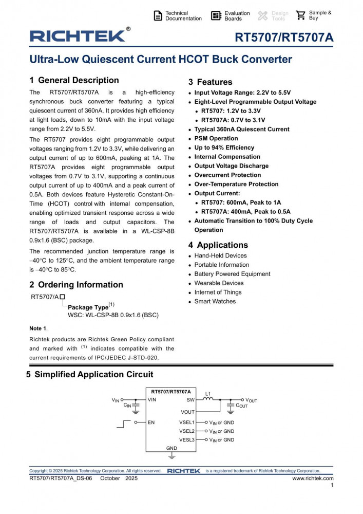 RT5707 and RT5707A datasheet preview, page 1