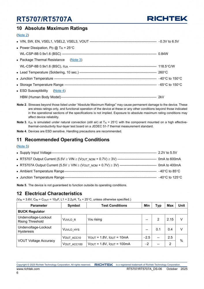 RT5707 and RT5707A datasheet preview, page 6