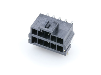 Ultra-Fit Right-Angle Header with Solder Nail, 3.50mm Pitch, Dual Row, 10 Circuits, 0.38µm Gold (Au) Plating, Black, Glow-Wire Capable, Tray