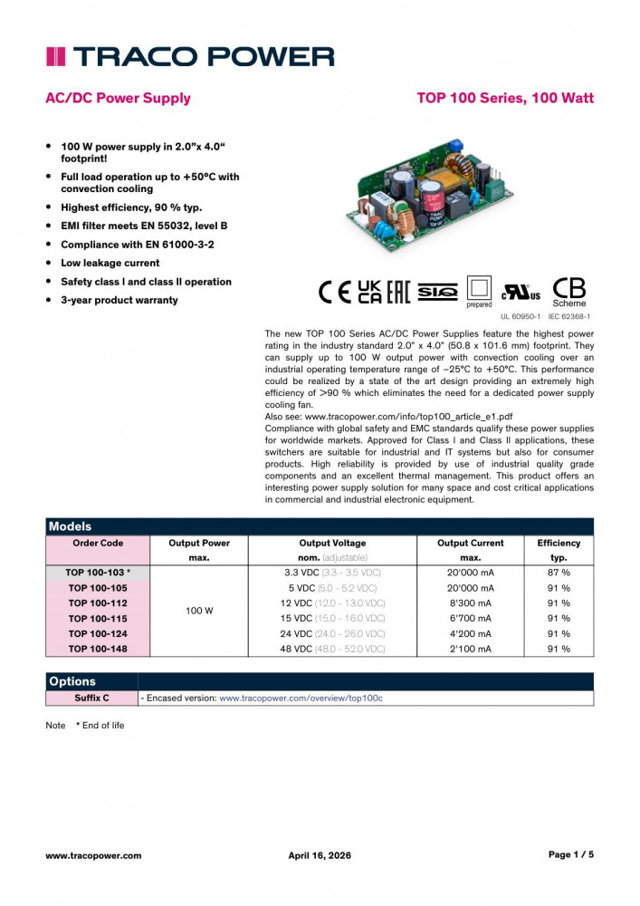 TOP 100 Series datasheet page 1
