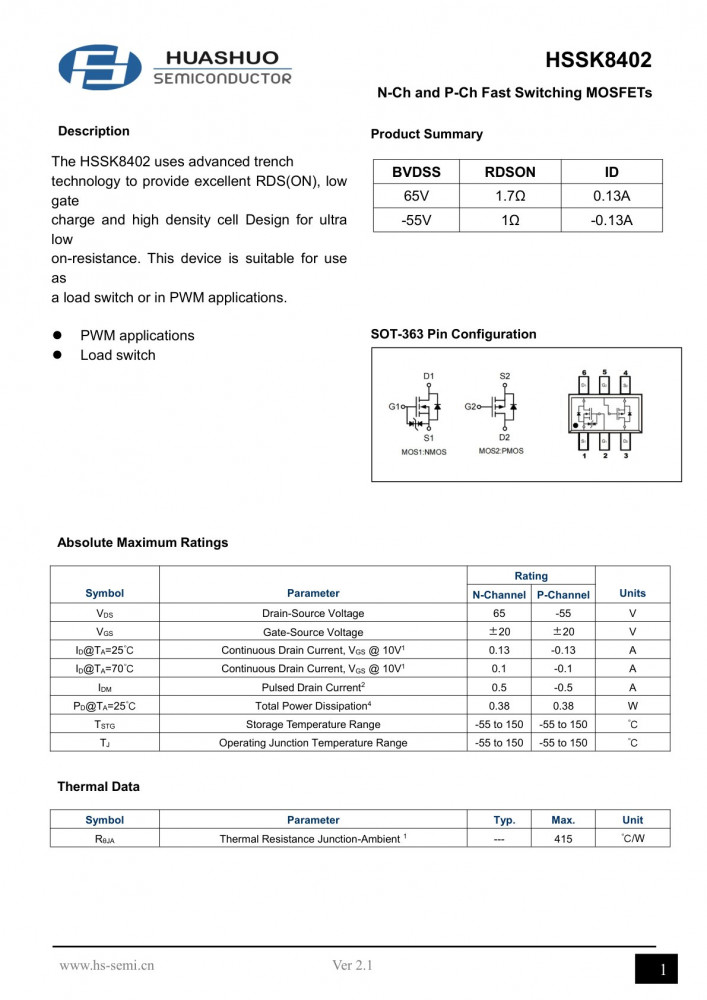 HSSK8402 datasheet page 1