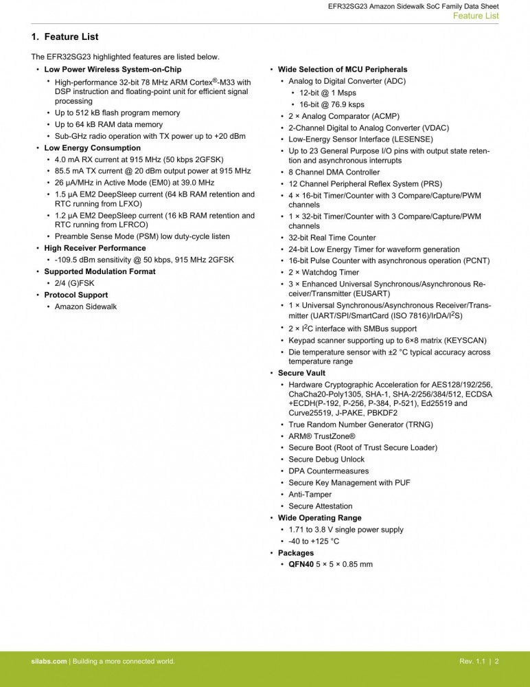 EFR32SG23 datasheet page 2