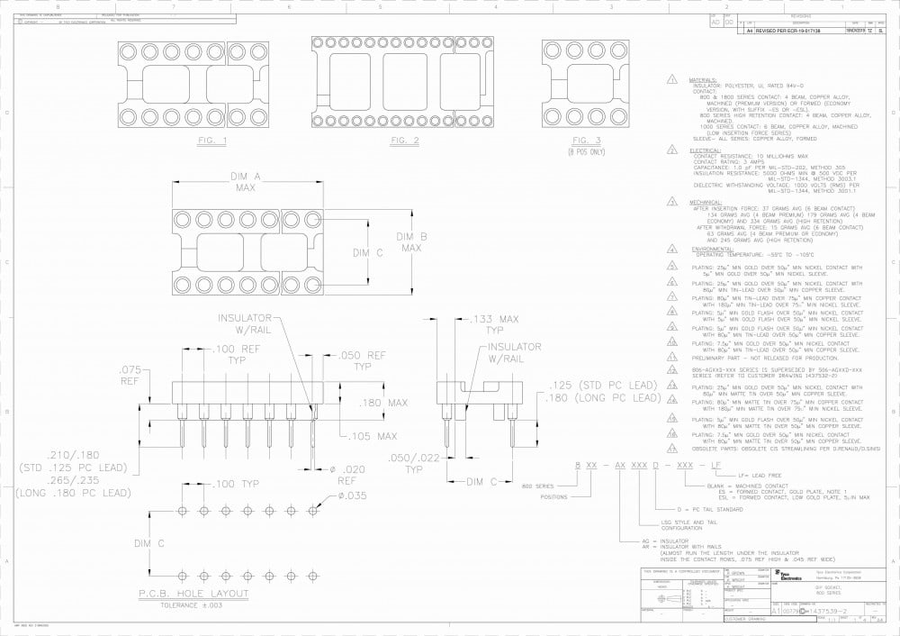 TE Connectivity 800 Series DIP socket drawing page 1