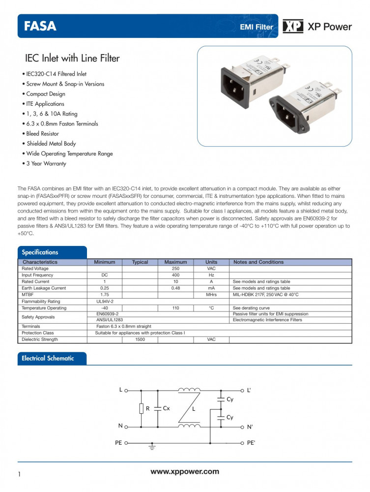 XP Power FASAS series datasheet page 1