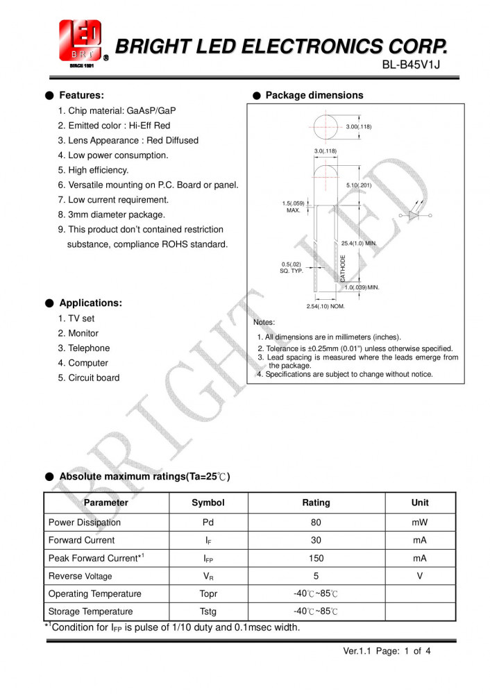 BL-B45V1J datasheet page 1