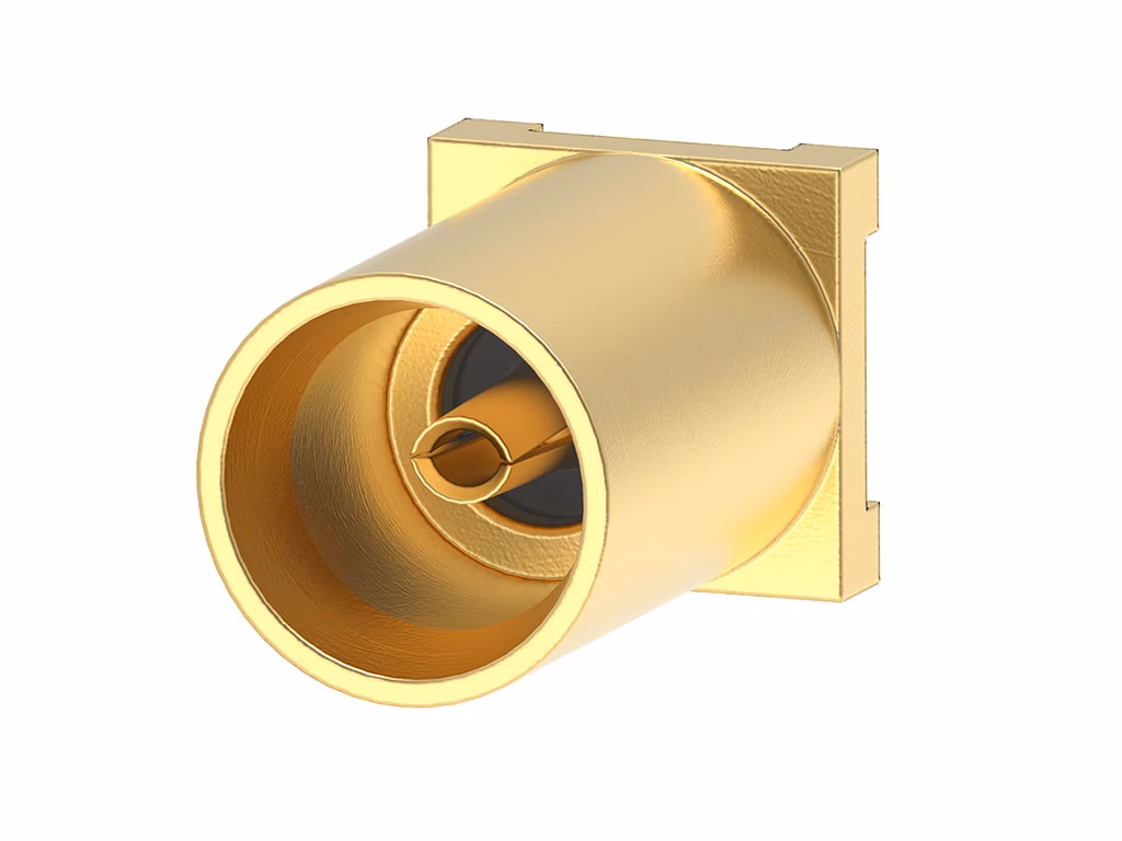 MMCX Plug, Right-Angle, Crimp, RG-178/RG-196 Cable, Brass Body, Gold (Au) Plated, Tray, 50 Ohms