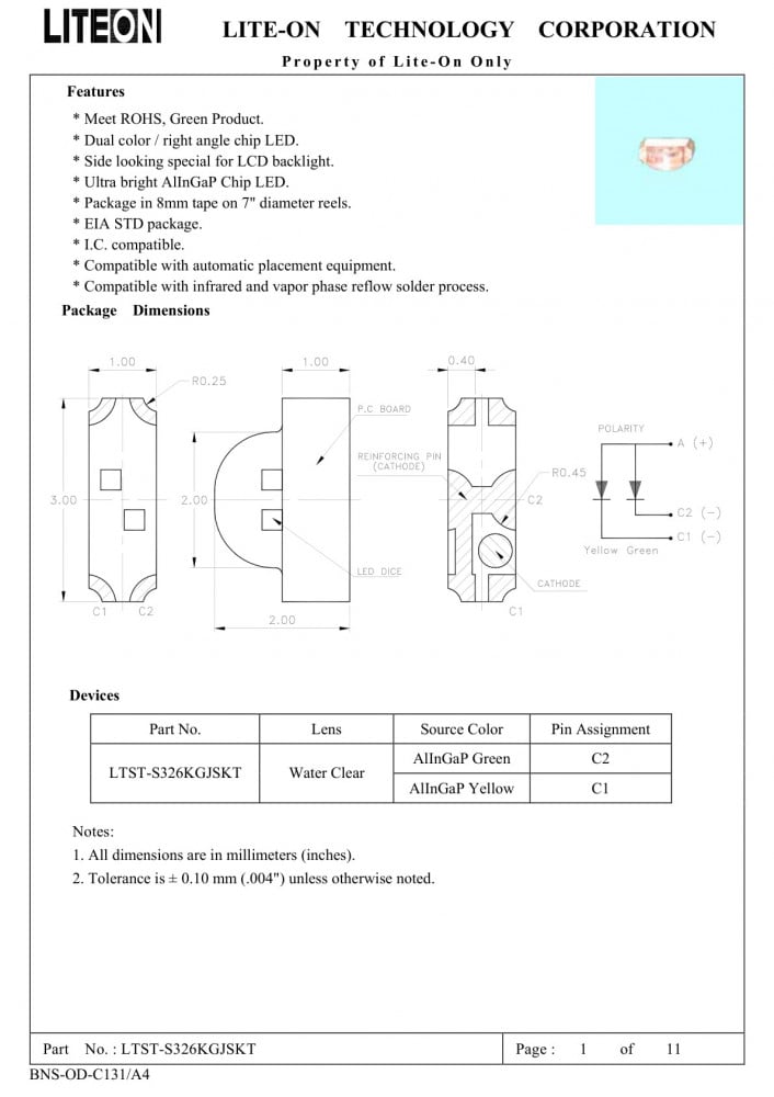 LTST-S326KGJSKT datasheet page 1