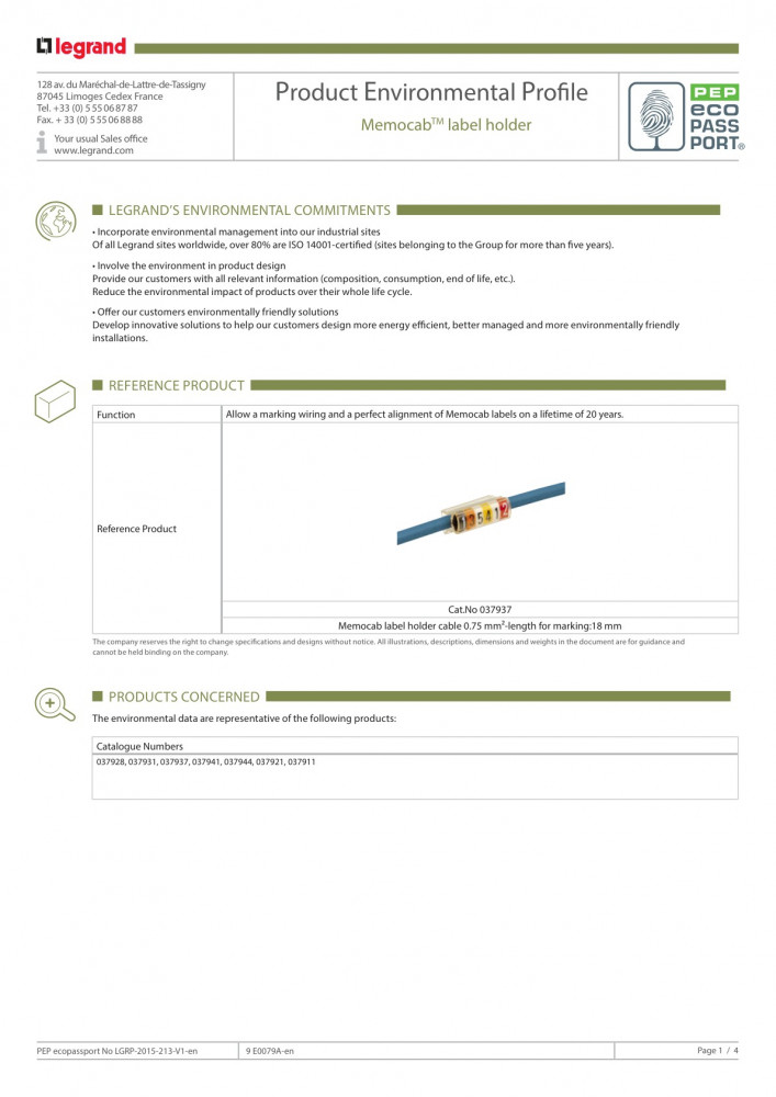 Legrand product document, page 1