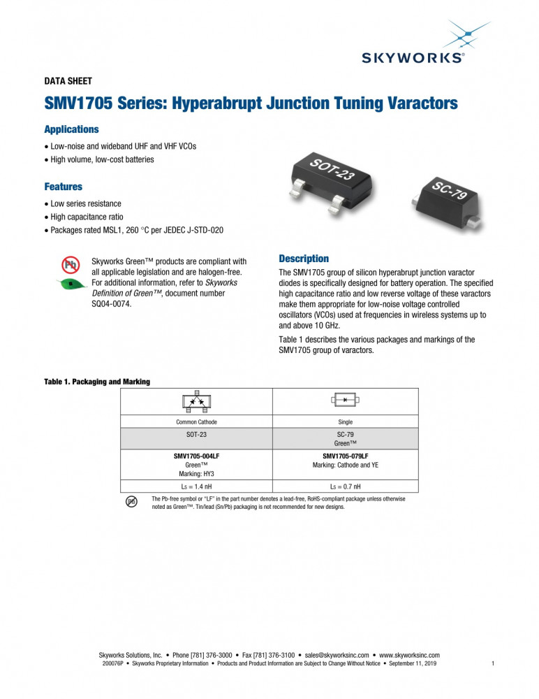 SMV1705-079LF datasheet page 1