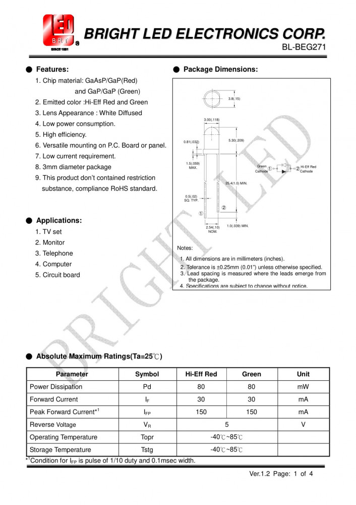 BL-BEG271 technical document page 1