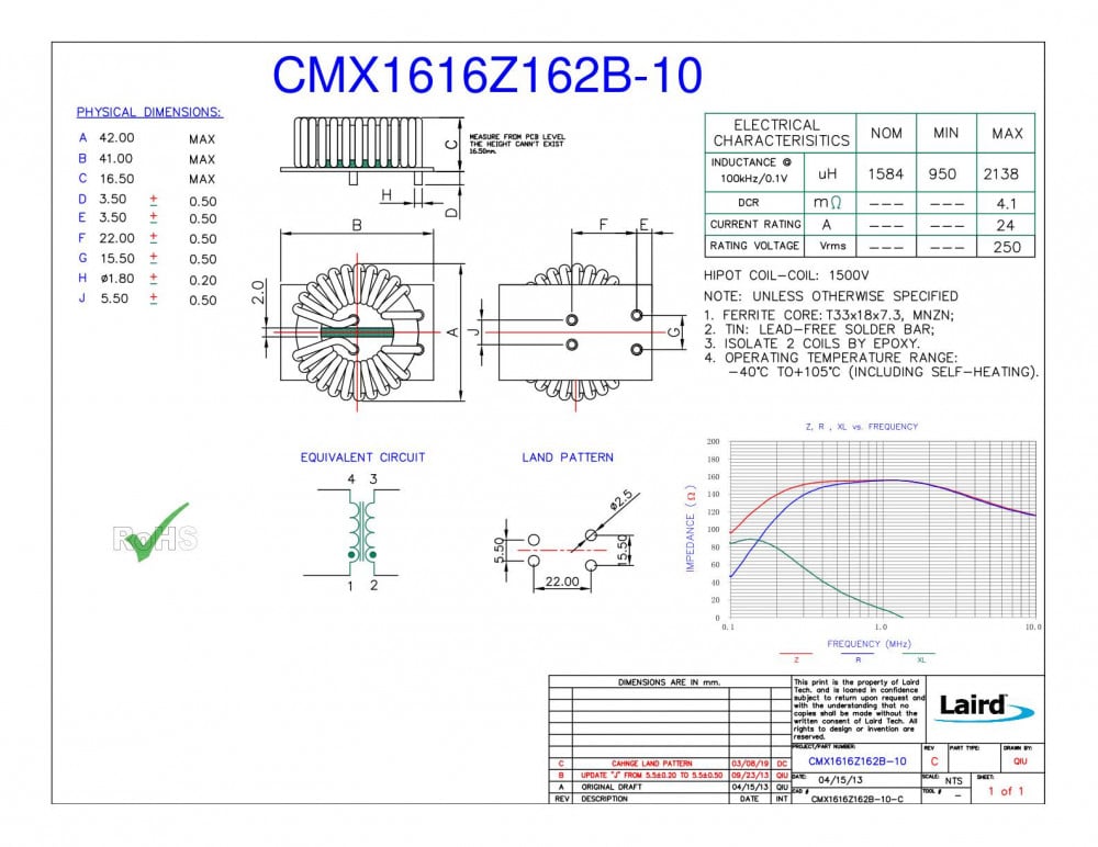 Laird CMX1616Z162B-10 technical drawing