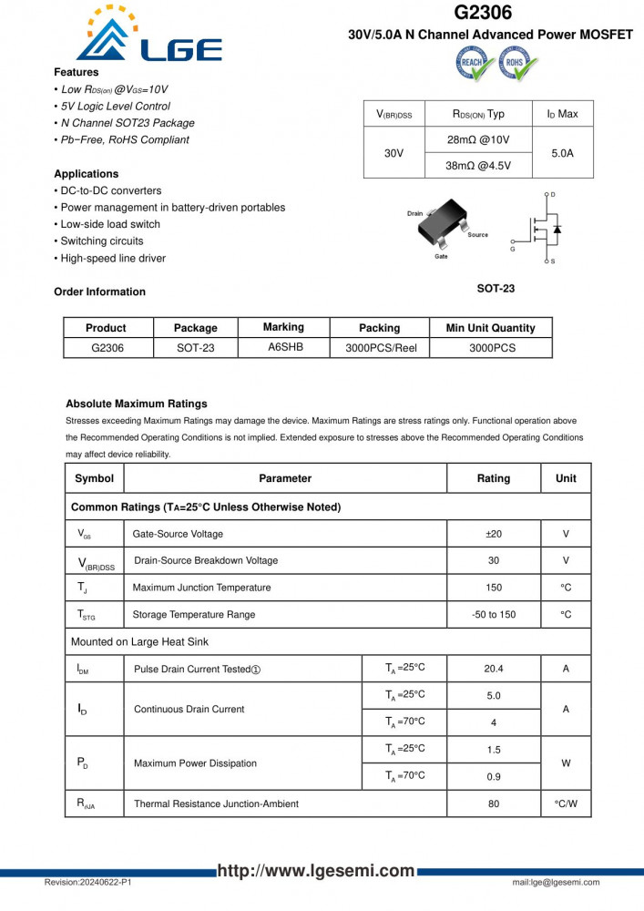 LGE G2306 datasheet page 1