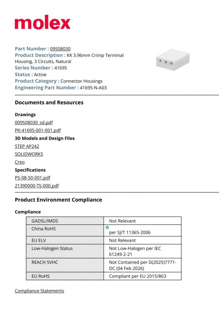 Molex KK 396 product specification page 1