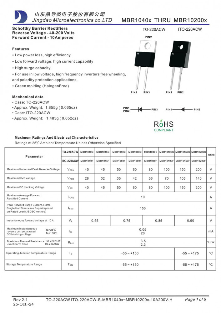 MBR10200F datasheet page 1