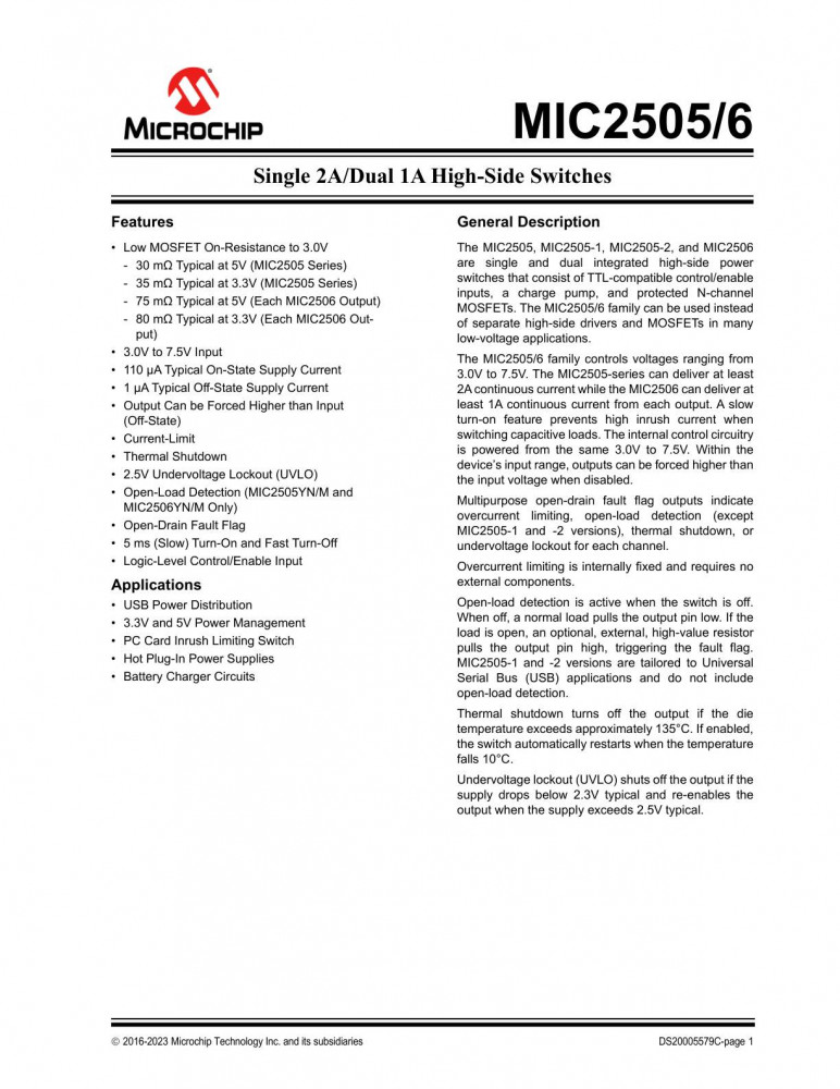 MIC2505 datasheet page 1