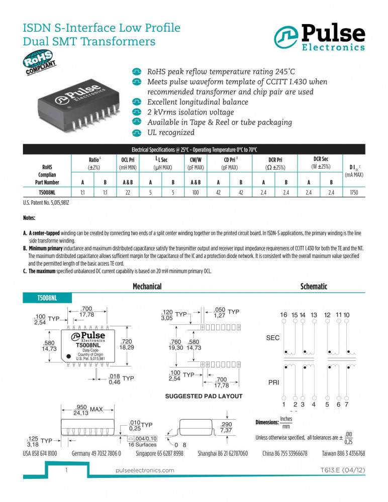 PULSE T5008NL datasheet page 1