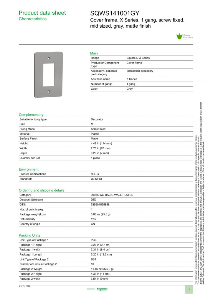 SQWS141001GY technical document page 1